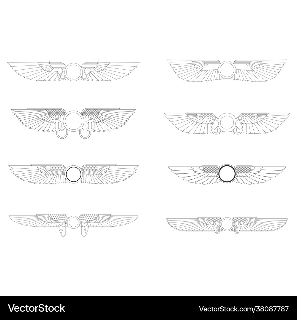 Icon set with ancient egyptian symbol winged sun Vector Image