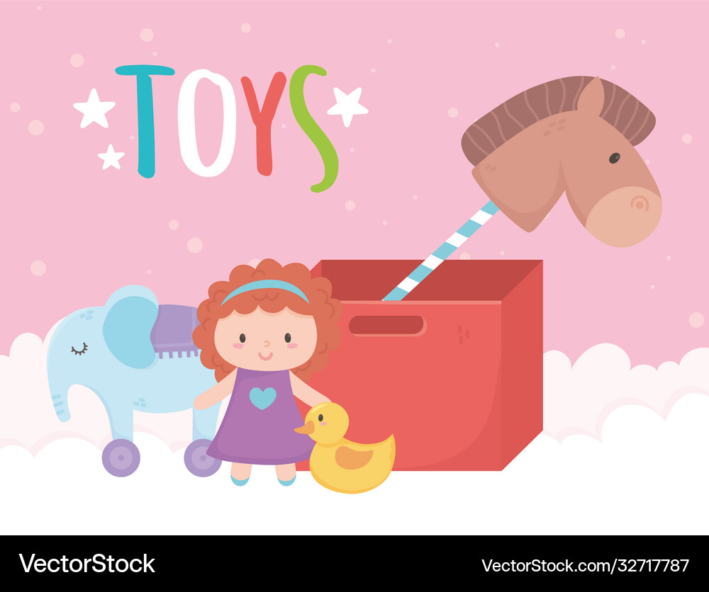Kids toys object amusing cartoon cardboard box Vector Image
