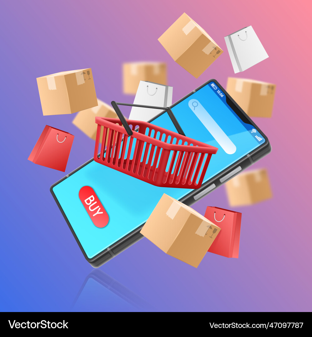 Online shopping 3d smartphone parcel boxes shop Vector Image