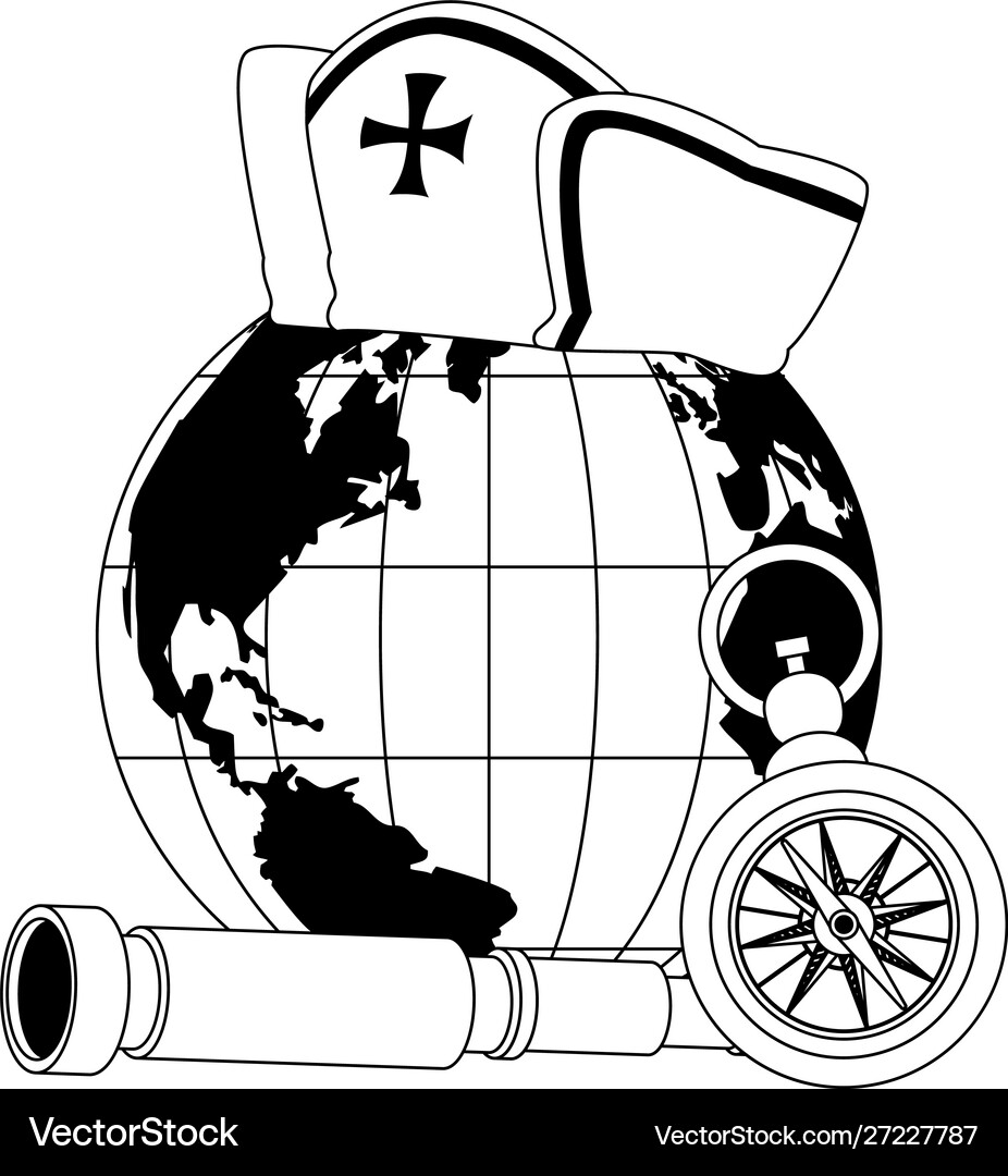 Retro world map and compass telescope Royalty Free Vector