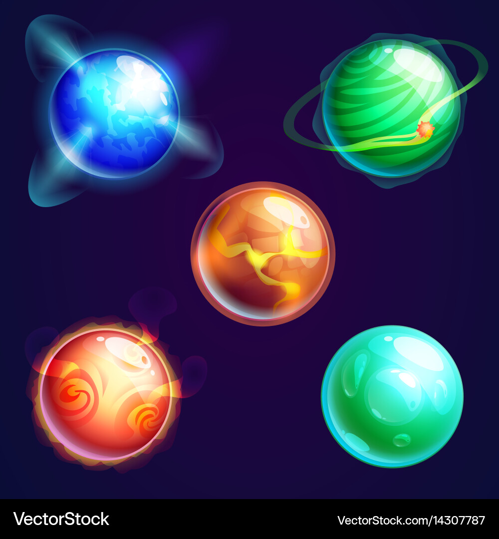 Set isolated universe planets or cosmos stars Vector Image