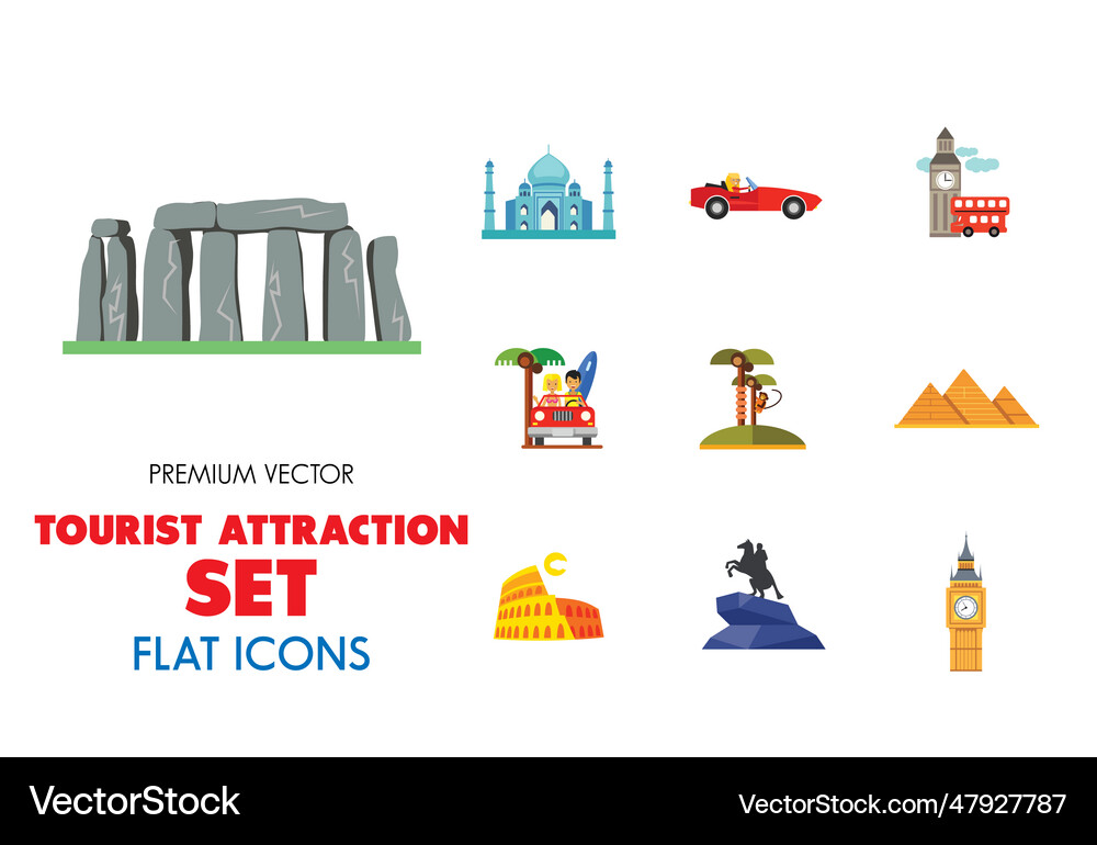 Tourist attraction icons set Royalty Free Vector Image