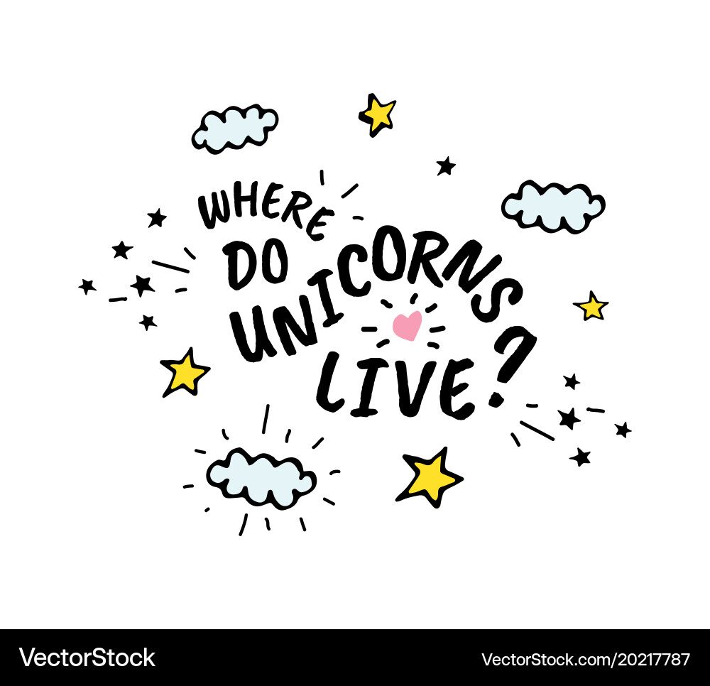 Where do unicorns live cartoon sketch Royalty Free Vector