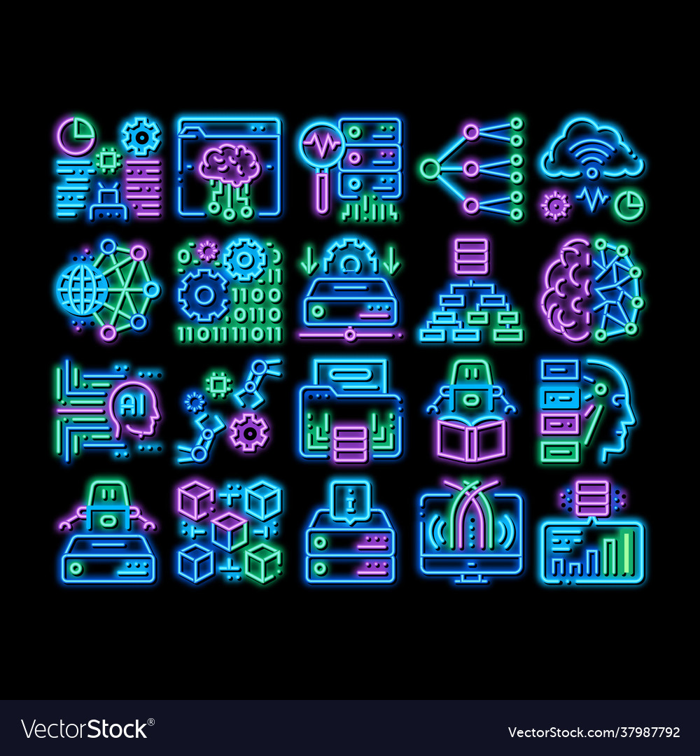 Machine learning ai neon glow icon Royalty Free Vector Image