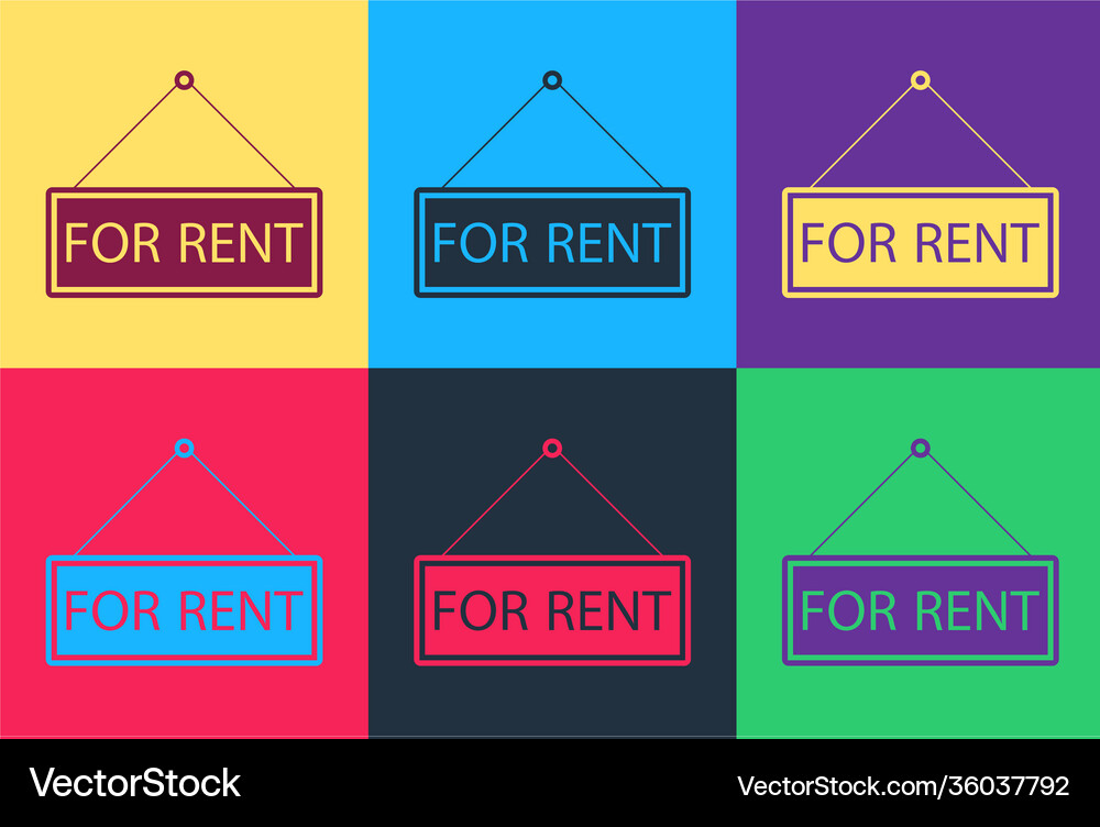 Pop art hanging sign with text for rent icon Vector Image