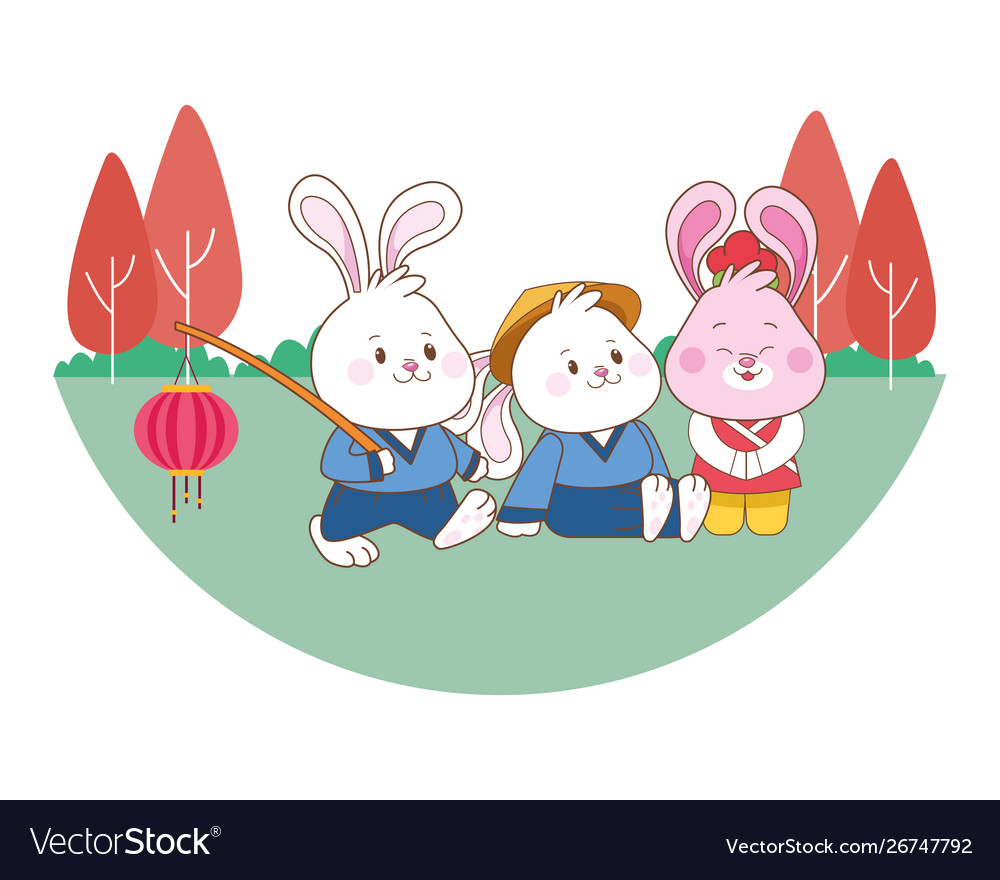 Rabbits celebrating mid autumn festival cartoons Vector Image