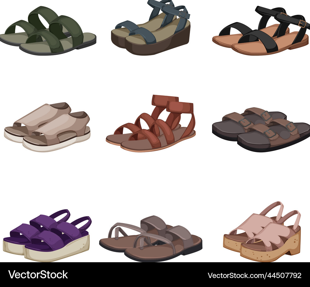 Sandals women set cartoon Royalty Free Vector Image