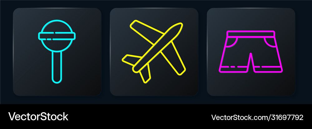 Set line lollipop swimming trunks and plane Vector Image