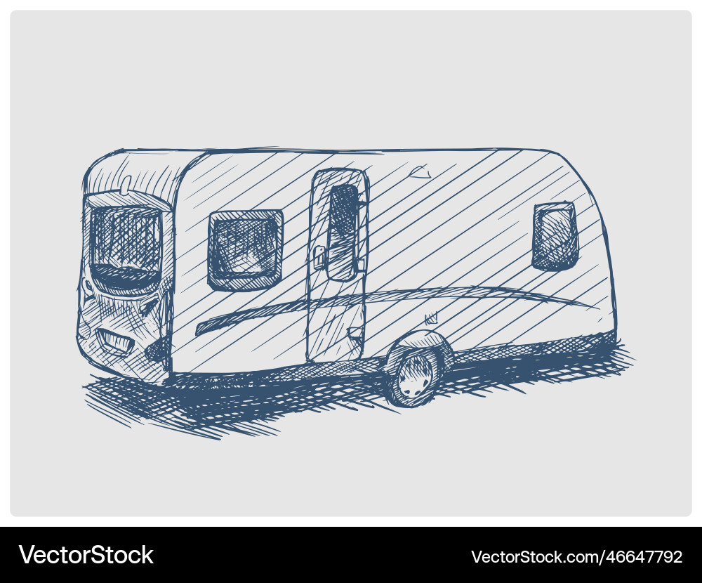 Travel trailer camper hand drawn sketch Royalty Free Vector