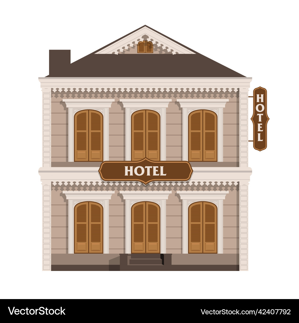 Vintage old traditional hotel building Royalty Free Vector