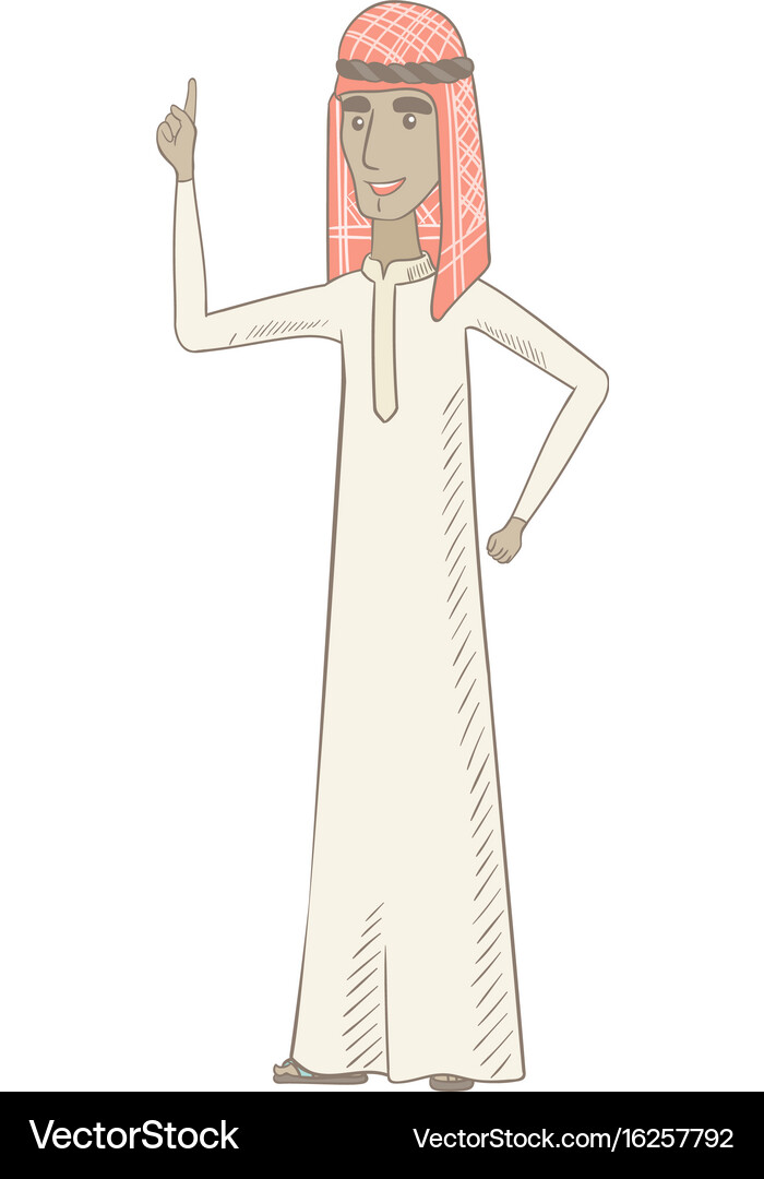 Young muslim man pointing his forefinger up Vector Image
