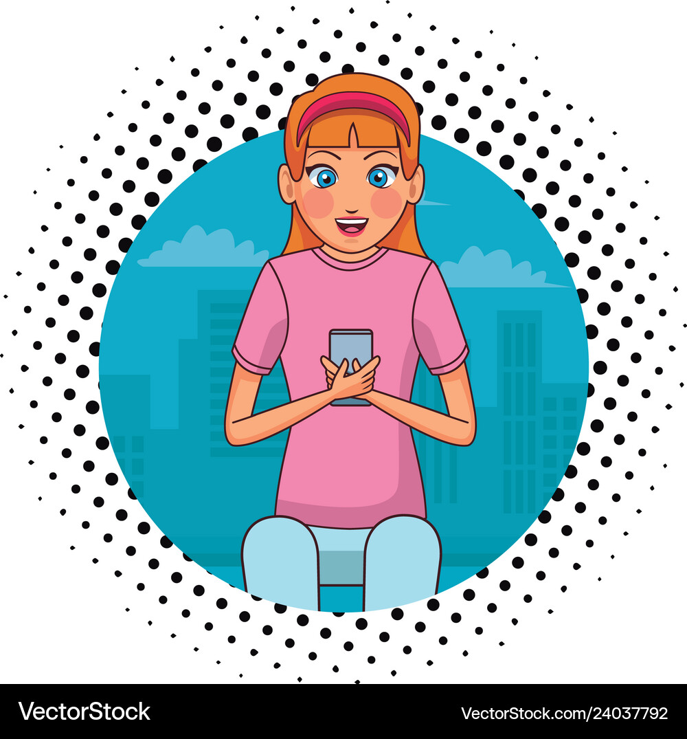 Young woman chatting cartoon Royalty Free Vector Image