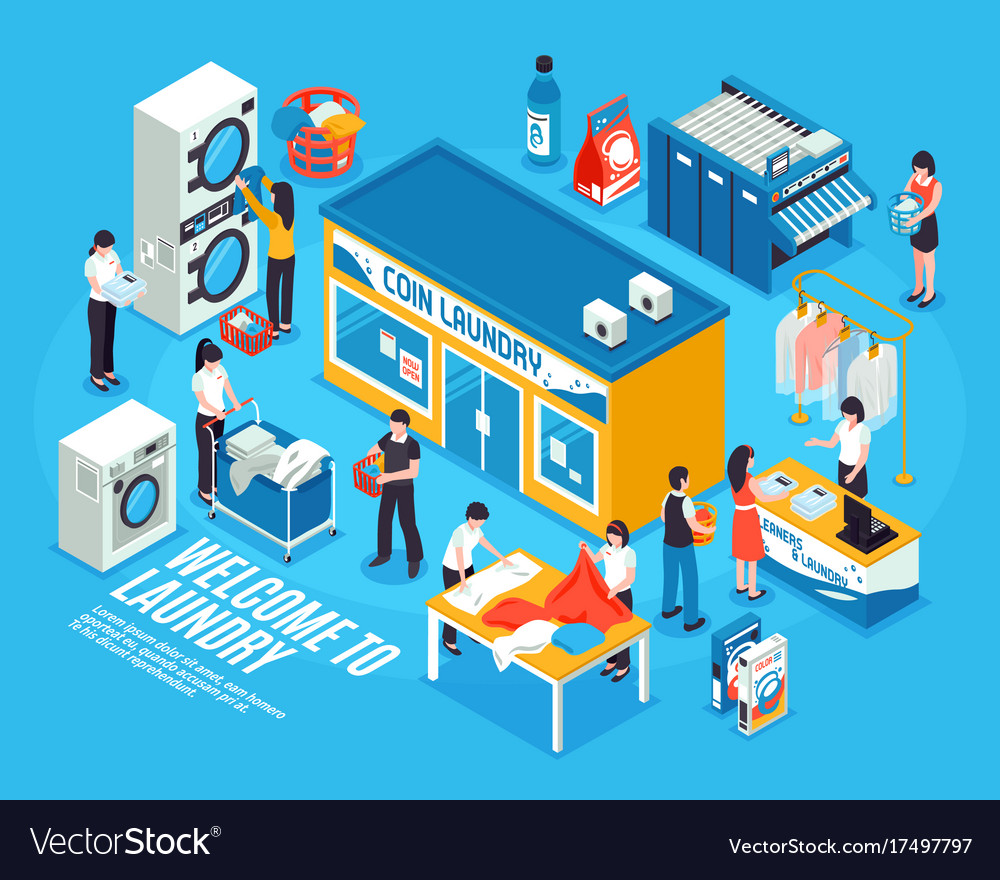 Laundry interior isometric composition Royalty Free Vector