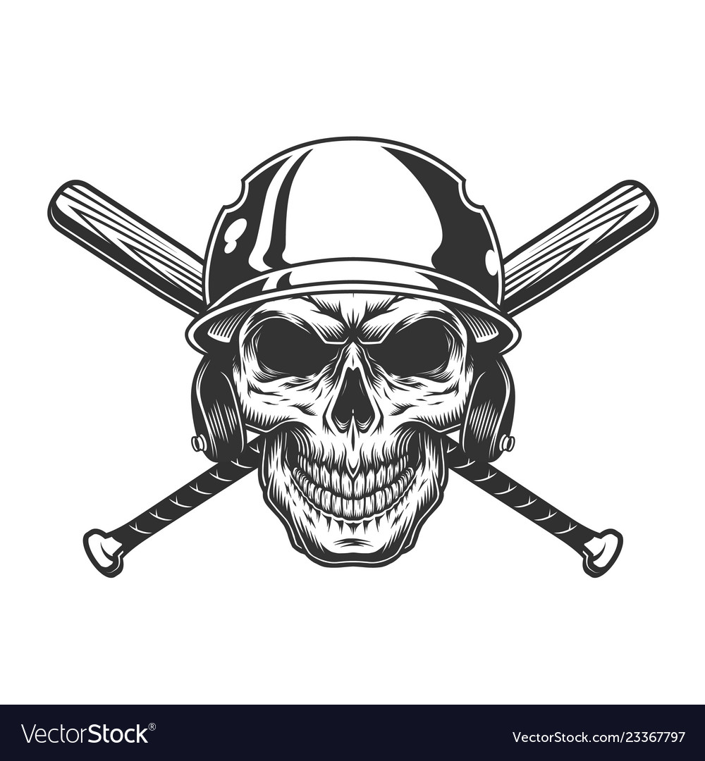 Vintage Monochrome Skull In Baseball Helmet Vector Image vintage-monochrome-skull-in-baseball-helmet-vector-image