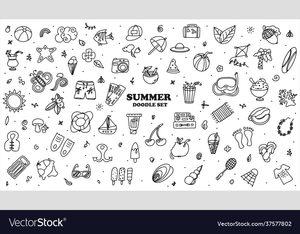A big doodle summer set hand draw Royalty Free Vector Image