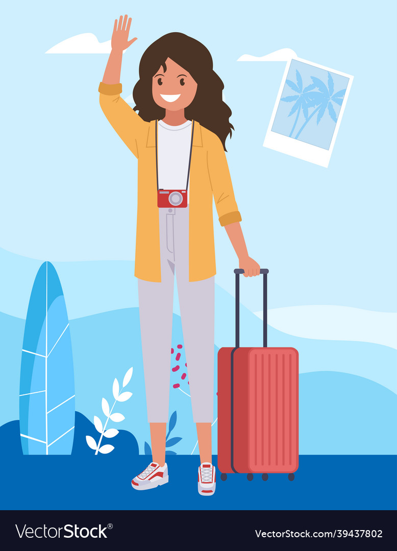 A woman on trip to tropical island with palm Vector Image