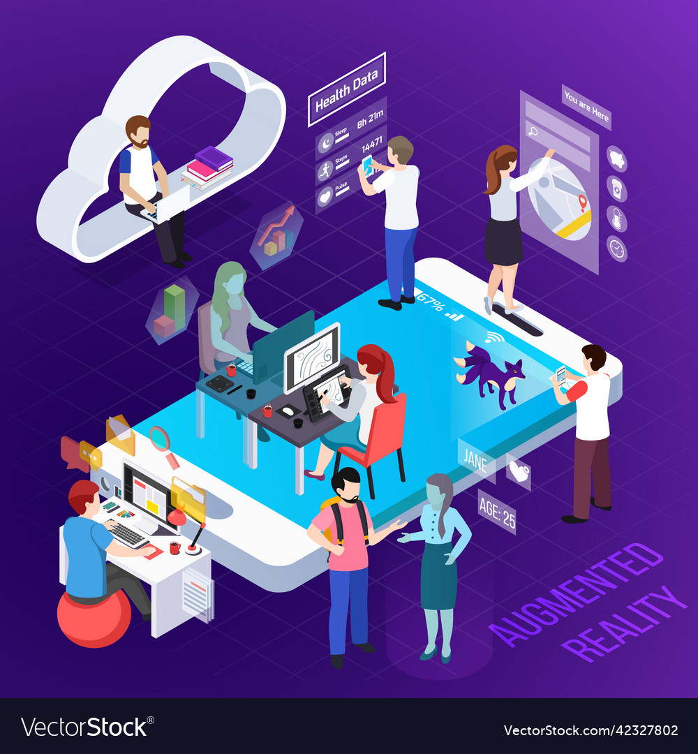 Augmented reality isometric composition Royalty Free Vector Augmented reality isometric composition Royalty Free Vector