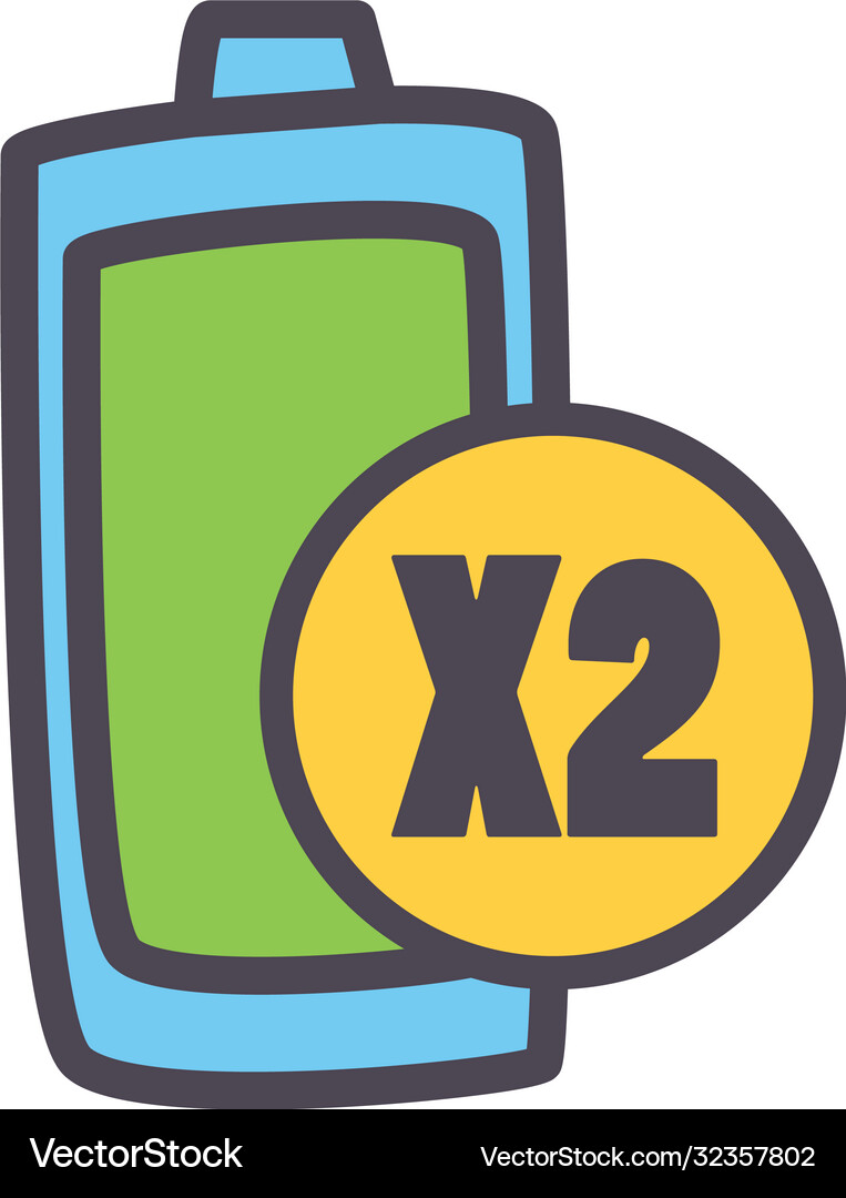 Battery x2 line and fill style icon design Vector Image