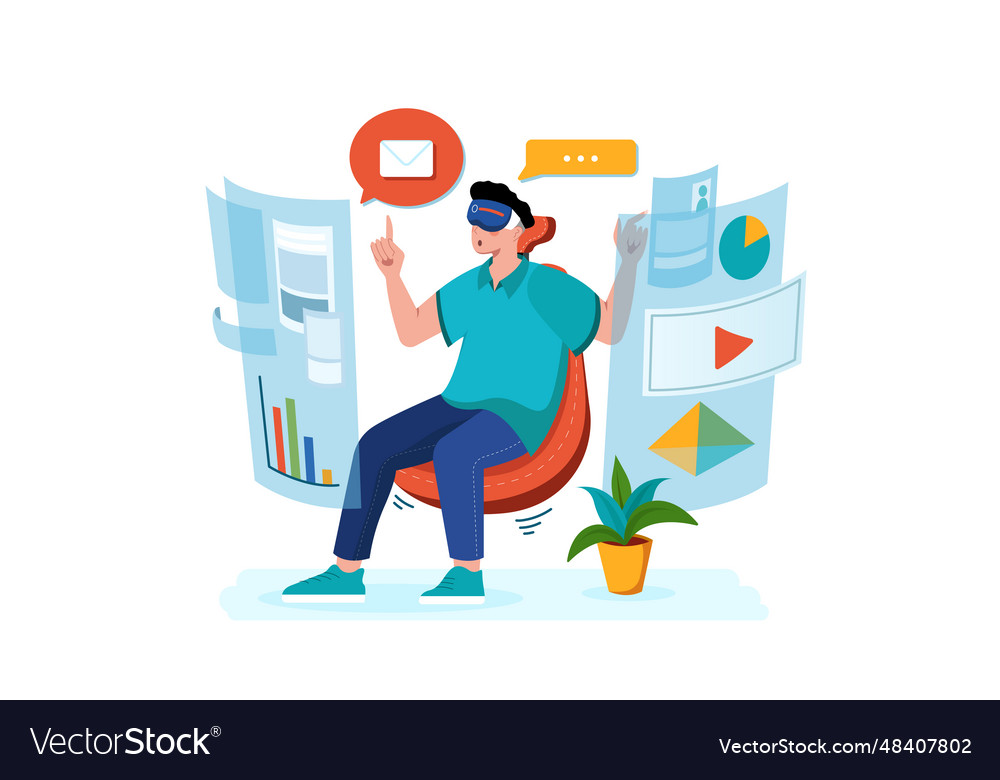 Boy studying using vr tech Royalty Free Vector Image