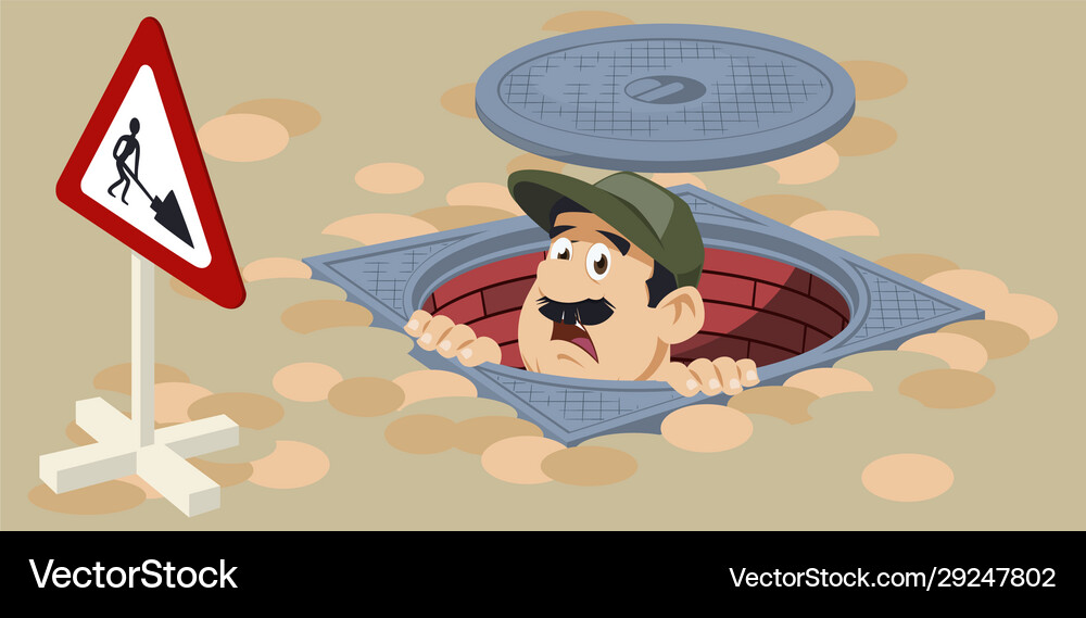 Plumber in sump worker sewers open sewer Vector Image