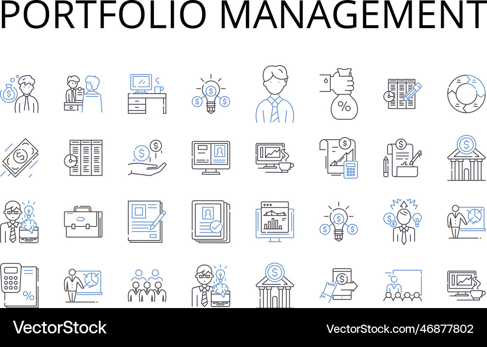 Portfolio management line icons collection Vector Image