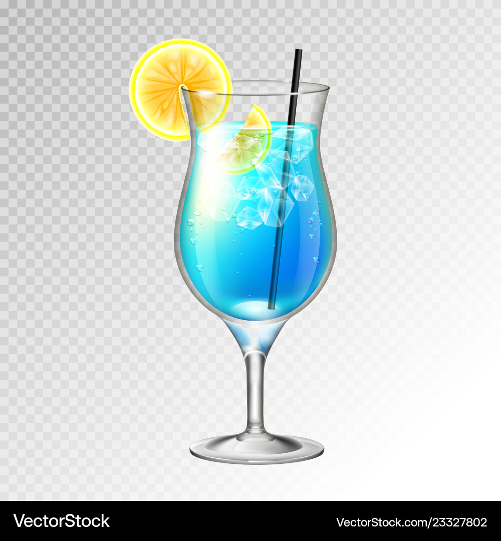 Realistic cocktail blue lagoon glass Royalty Free Vector