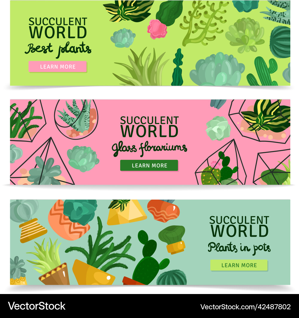 Succulents banners set Royalty Free Vector Image