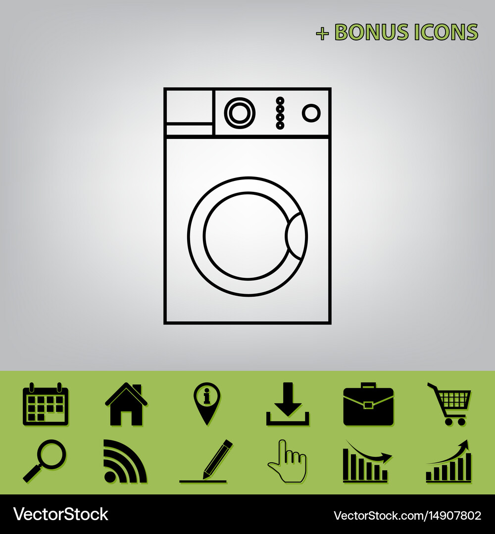 Washing machine sign black icon at gray Royalty Free Vector