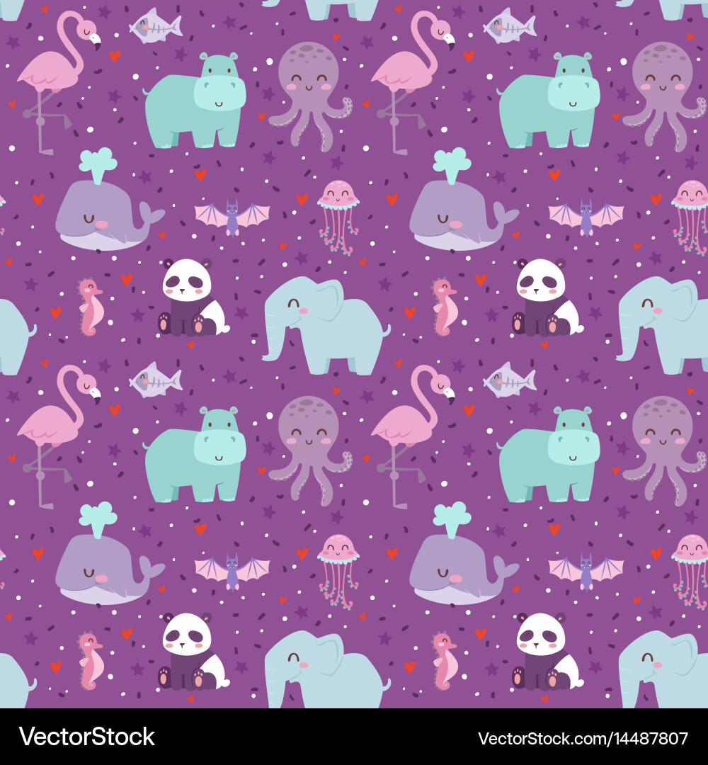 Animals cartoon wildlife nature seamless pattern Vector Image