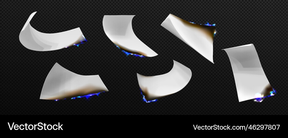 Burning paper sheets with blue fire fly in air Vector Image