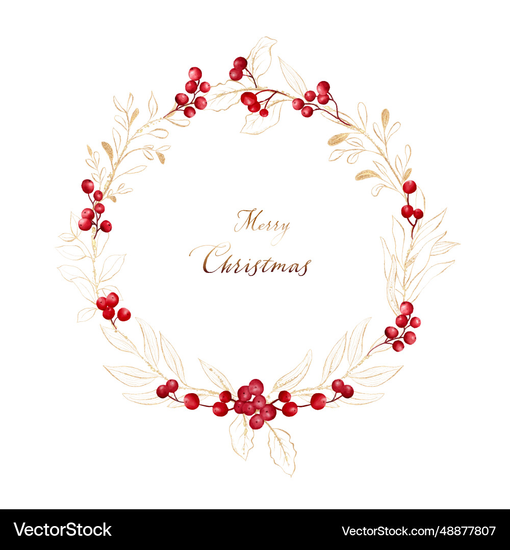 Christmas wreath frame with watercolor red Vector Image