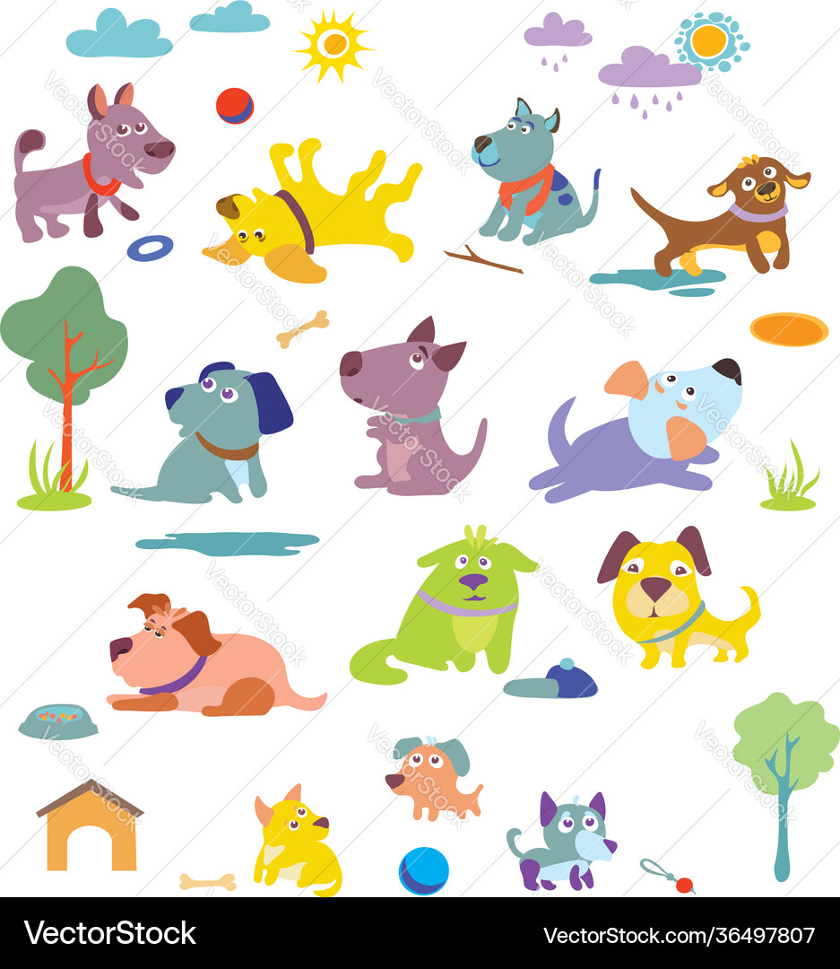 Funny dog in various poses and situations Vector Image