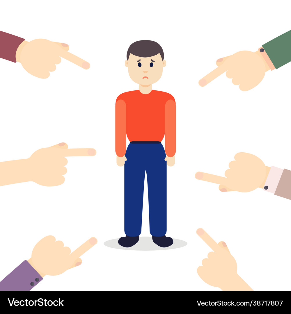 Hands fingers pointing at a sad man poster Vector Image