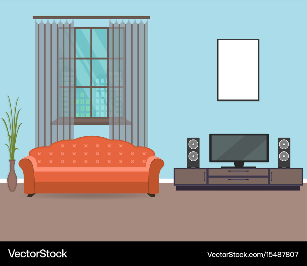 Living room interior design in flat style Vector Image