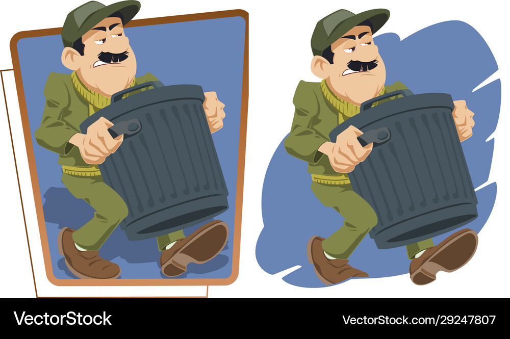 Man carries garbage tank funny people Royalty Free Vector