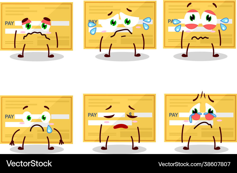 Payment check paper cartoon character with sad Vector Image