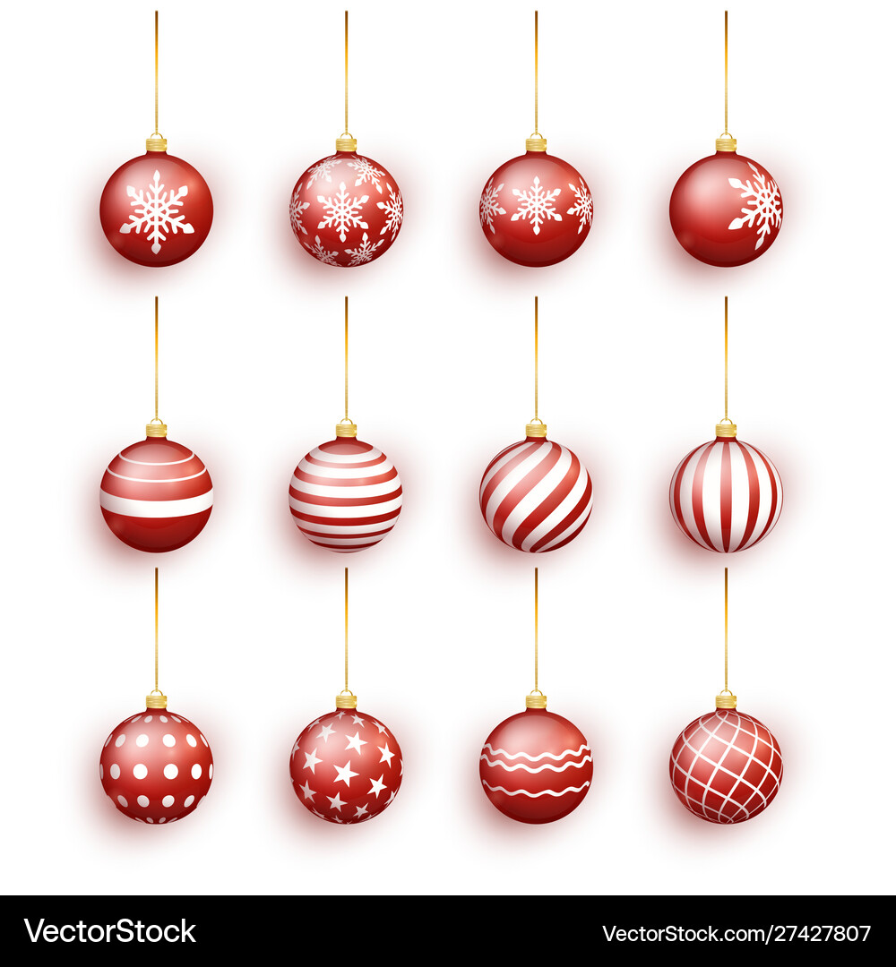 Red christmas balls set isolated on white Vector Image