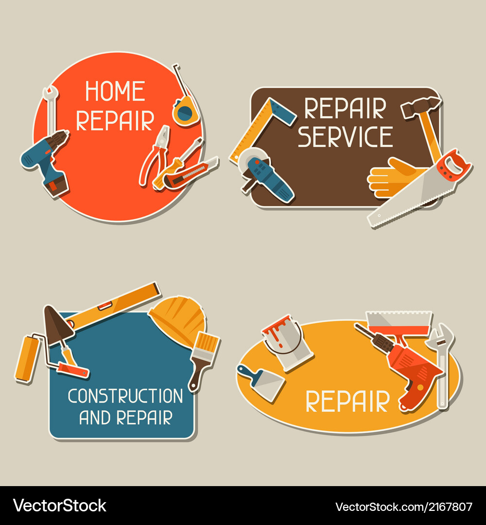 Repair and construction stickers set with working Vector Image