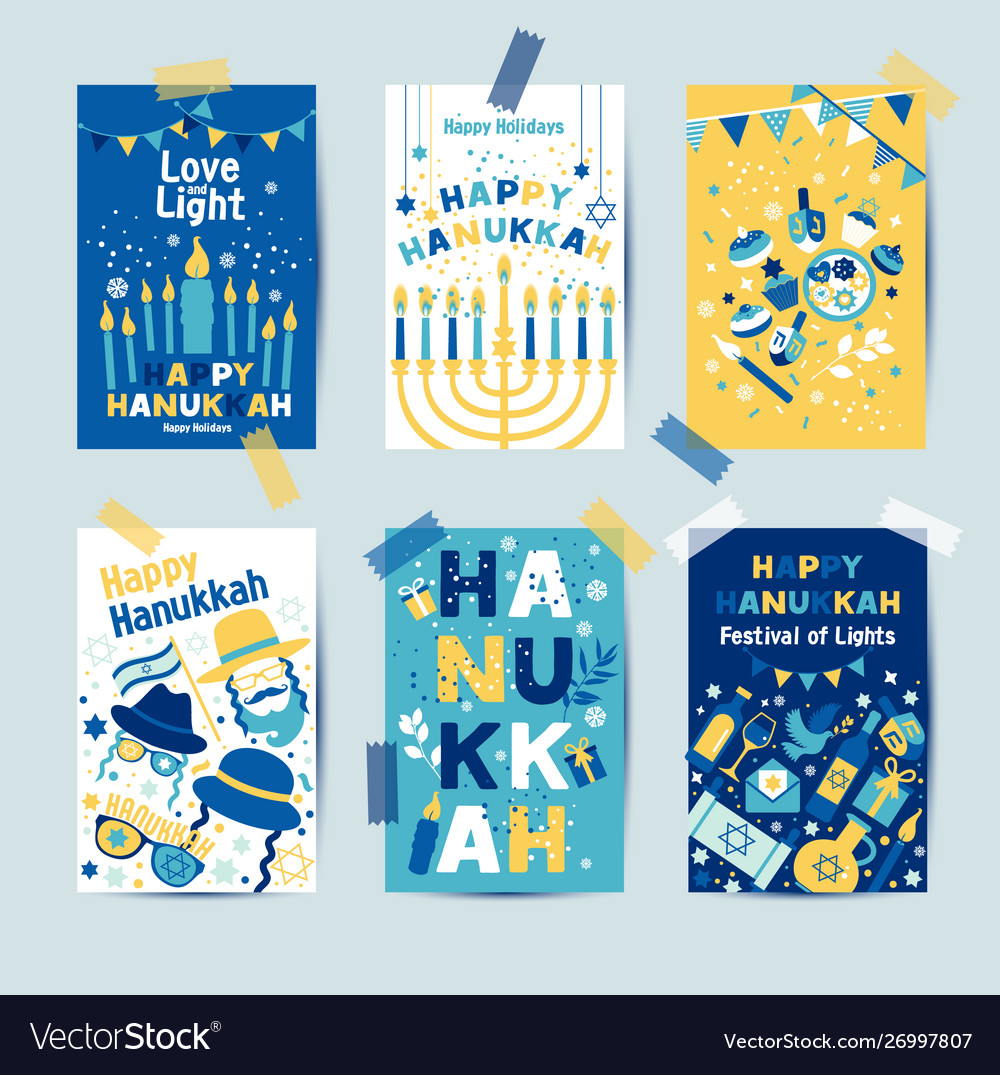 Set colors six hanukkah greeting cards Royalty Free Vector