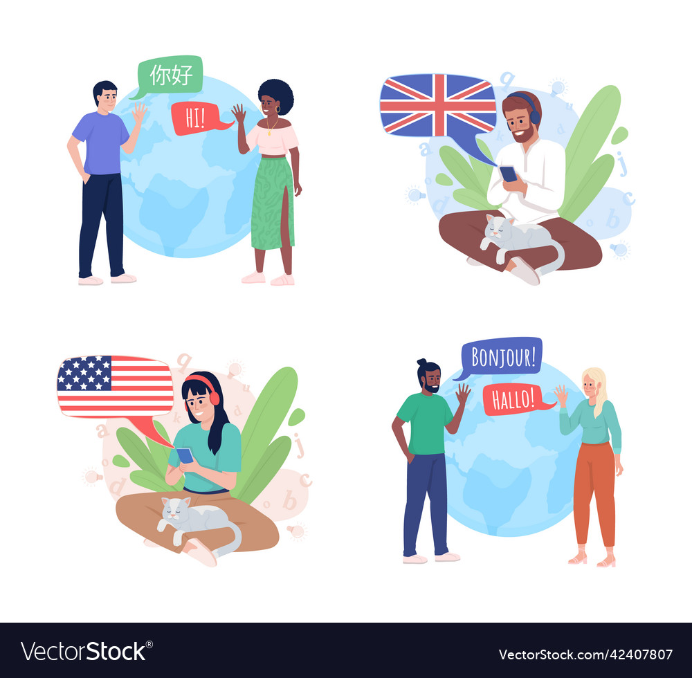 Tandem language learning 2d isolated set Vector Image