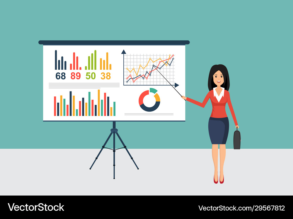 Businesswoman making presentation on presentation Vector Image