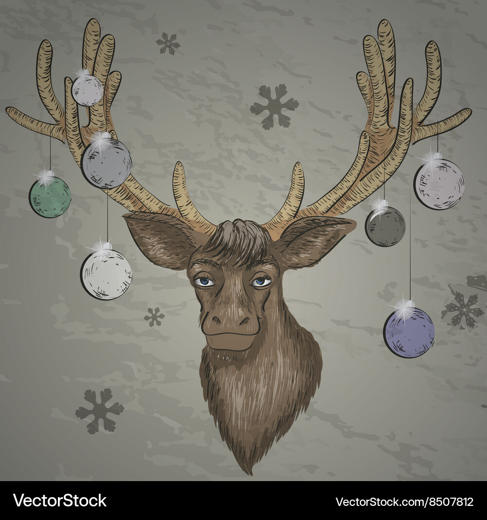 Christmas Reindeer Mount Sketch Royalty Free Vector Image