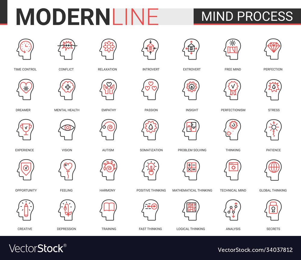 Mind process flat line icon Royalty Free Vector Image