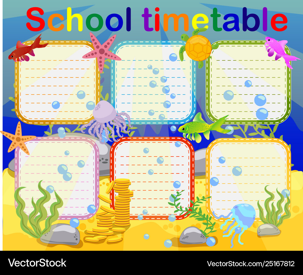 School timetable with marine themes table Vector Image