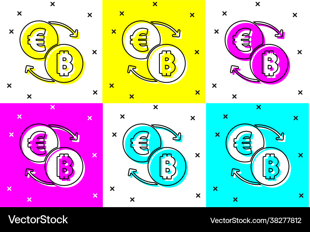 Set cryptocurrency exchange icon isolated on color
