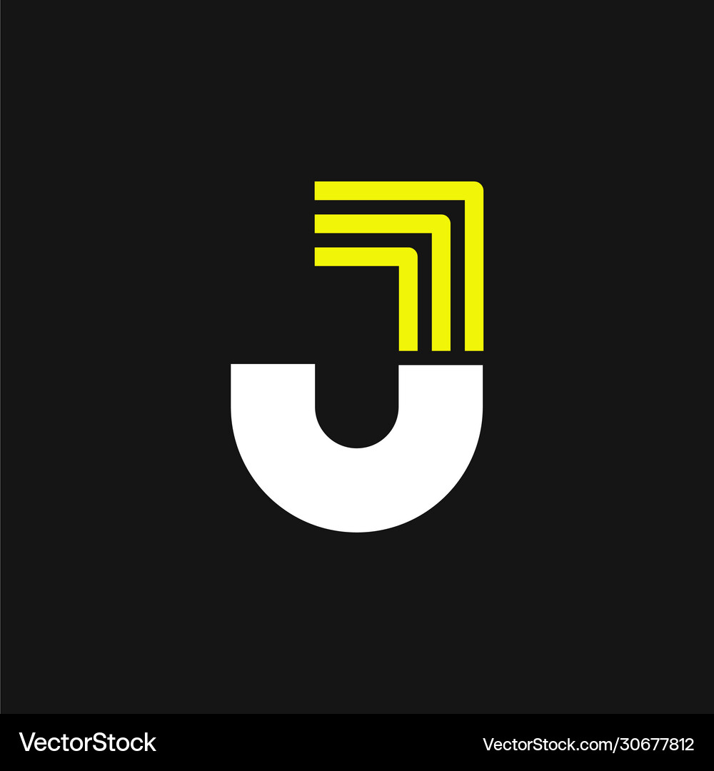 Yellow lines geometric logo letter j Royalty Free Vector