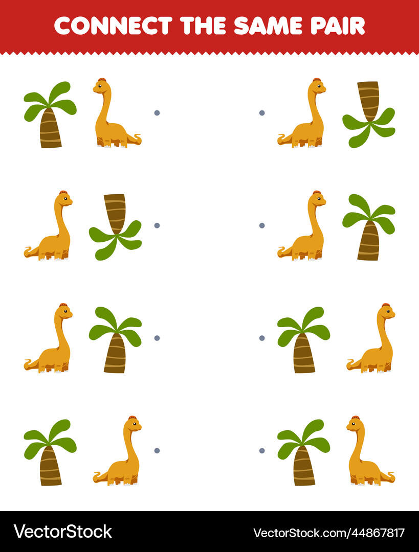 Connect the Same Dino Pairs - Preschool Game Vector Image