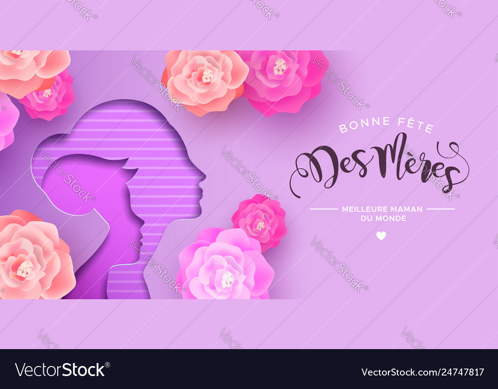 French mothers day card papercut mom and kid Vector Image