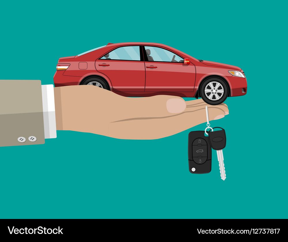 Hand with red car and keys Royalty Free Vector Image