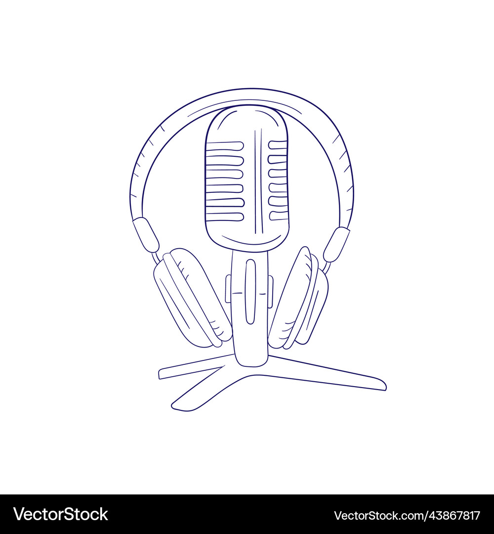 Microphone and headphones podcast concept Vector Image